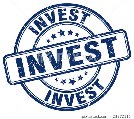 invest blue grunge round vintage rubber stamp - Stock Illustration ...