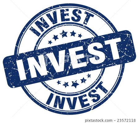 invest blue grunge round vintage rubber stamp - Stock Illustration ...