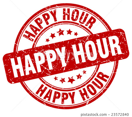 happy hour red grunge round vintage rubber stamp - Stock Illustration ...