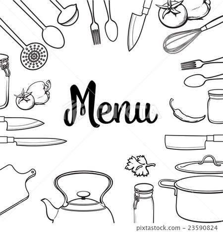 Kitchenware and cutlery menu design isolated - Stock Illustration ...