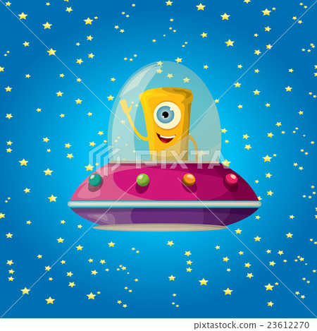 alien spaceship . orange alien in space vector. - Stock Illustration ...