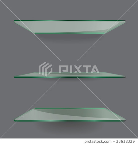 Realistic transparent glass shelves on light grey - Stock Illustration ...