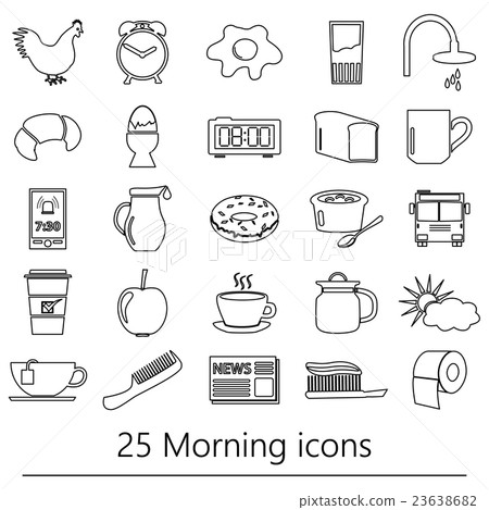morning wake up theme black outline icons set - Stock Illustration ...