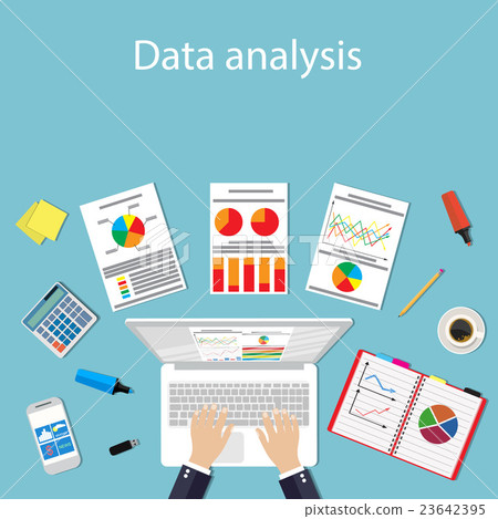 Businessman with laptop analyzes data. - Stock Illustration [23642395 ...