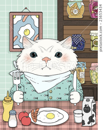 art, breakfast, cat - Stock Illustration [23653434] - PIXTA
