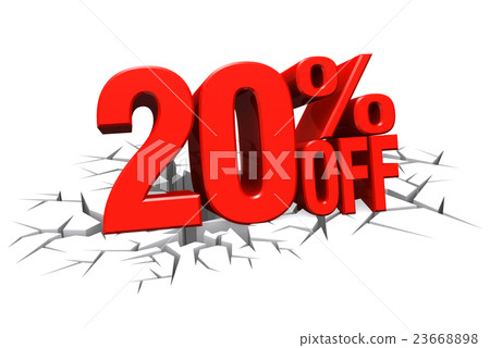3D render red 20 percent off on white crack floor. - Stock Illustration ...