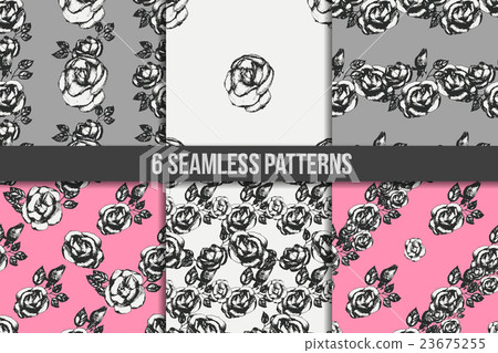 Vintage black and white rose patterns - Stock Illustration [23675255 ...