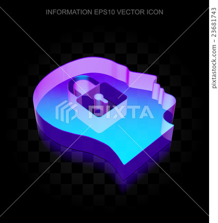Data icon: 3d neon glowing Head With Padlock made - Stock Illustration ...
