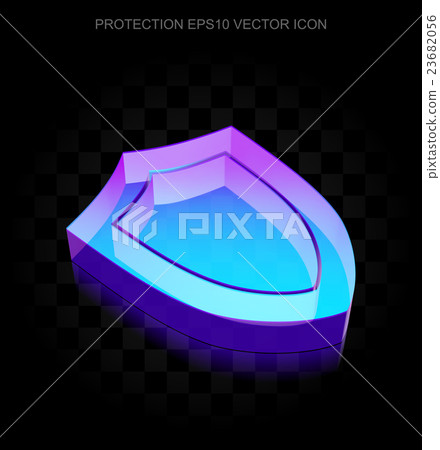 Security icon: 3d neon glowing Shield made of - Stock Illustration ...
