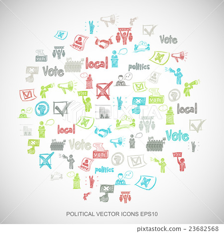 Multicolor doodles Hand Drawn Politics Icons set - Stock Illustration ...