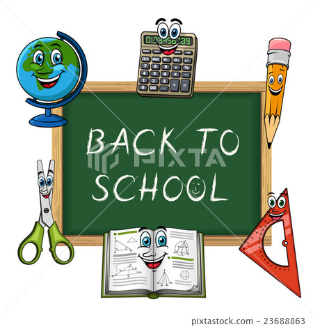 Blackboard with funny school supplies - Stock Illustration [23688863 ...