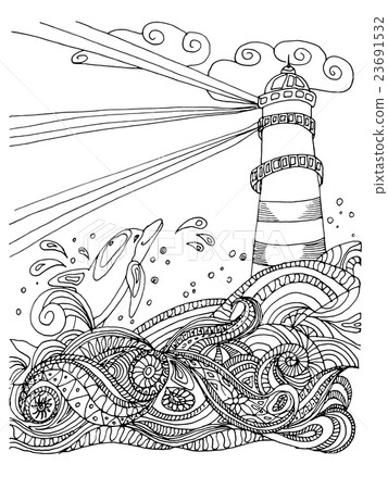 Sketch of lights house for coloring book. - Stock Illustration ...