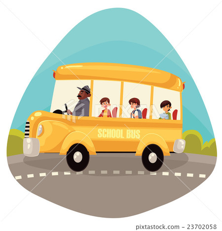Happy primary students riding school bus - Stock Illustration [23702058 ...