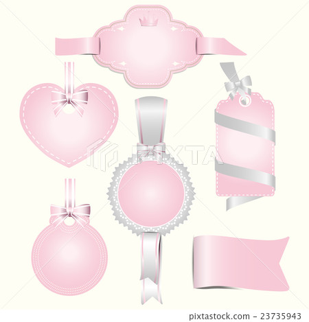 Set of pink badges label and ribbon - Stock Illustration [23735943] - PIXTA