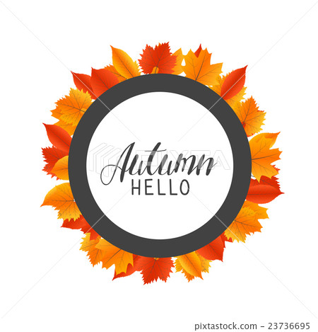 Hello Autumn round frame with hand drawn orange - Stock Illustration ...