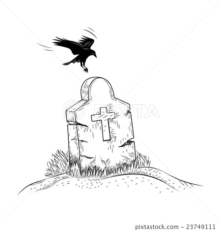 Crow on Grave, Hand Drawn Style - Stock Illustration [23749111] - PIXTA