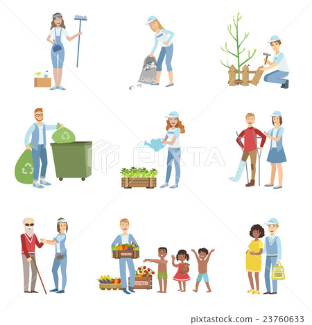 People Volunteers In Different Situations - Stock Illustration ...