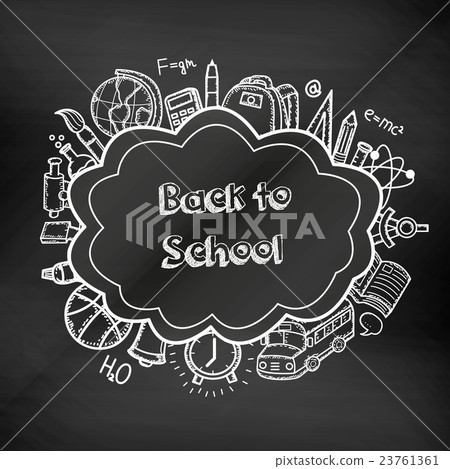 Back to school hand drawn doodles on a chalkboard. - Stock Illustration ...