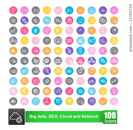 Set of 100 icon with color background big data seo - Stock Illustration ...