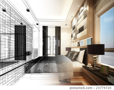 abstract sketch design of interior bedroom ,3d - Stock Illustration ...