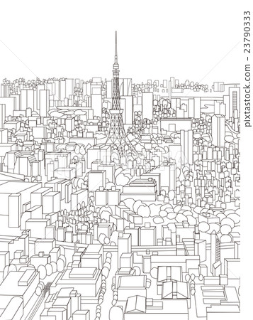 Tokyo townscape illustration bird's-eye view - Stock Illustration ...