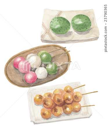Japanese confectionery Three color dumplings... - Stock Illustration ...