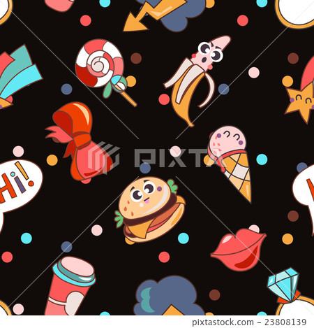Seamless pattern cartoon patch badges - Stock Illustration [23808139 ...