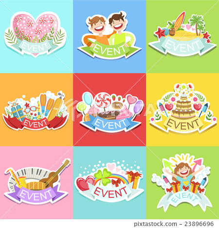 Event Template Labels Set Of Cute Stickers - Stock Illustration ...