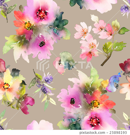 Seamless pattern with flowers watercolor - Stock Illustration [23898193 ...