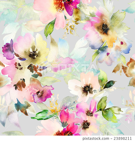 Seamless pattern with flowers watercolor - Stock Illustration [23898211 ...