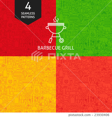 Thin Line Barbecue Pattern Set - Stock Illustration [23930406] - PIXTA