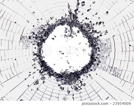Bullet hole and sharp pieces of shattered glass - Stock Illustration ...