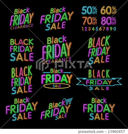 Black Friday Designs NEON | Retro Style Elements - Stock Illustration ...
