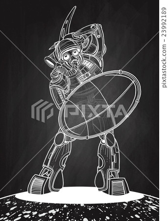 Illustration of a Gladiator Robot with a shield - Stock Illustration ...