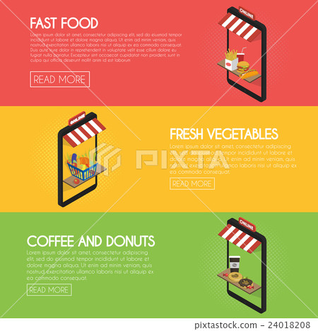 Set online food ordering banners. Shipping and - Stock Illustration ...
