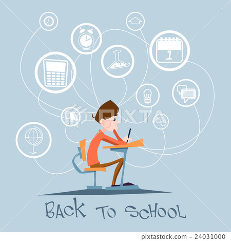 Schoolboy Sit School Desk Abstract Education - Stock Illustration ...