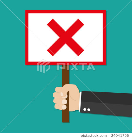 Cartoon Businessman hand hold sign with red cross - Stock Illustration ...