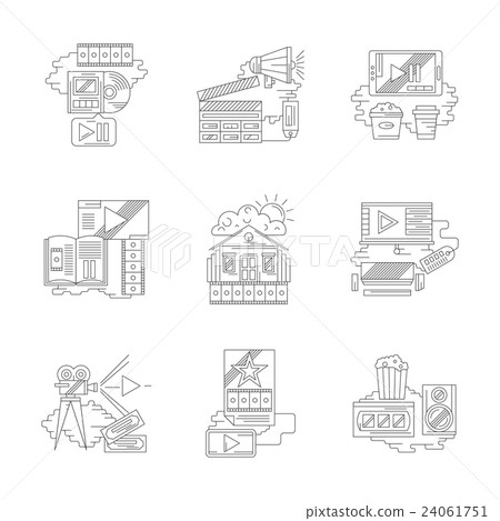 Film industry and cinema line detail vector icons - Stock Illustration ...