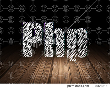 Software concept: Php in grunge dark room - Stock Illustration ...