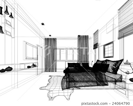 abstract sketch design of interior bedroom - Stock Illustration ...