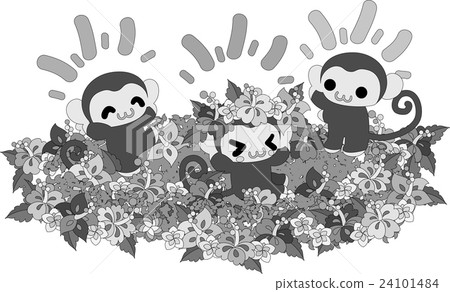 Cute little monkey in flower garden - Stock Illustration [24101484] - PIXTA