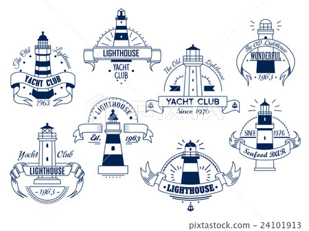 Lighthouse. Yacht Club emblem. Nautical badge - Stock Illustration ...