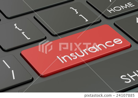 Insurance concept, red hot key on keyboard - Stock Illustration ...