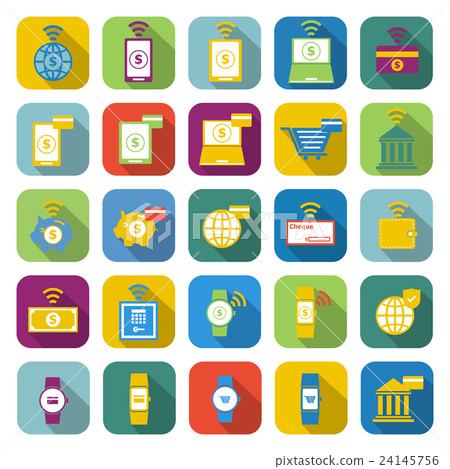 Fintech color icons with long shadow - Stock Illustration [24145756 ...