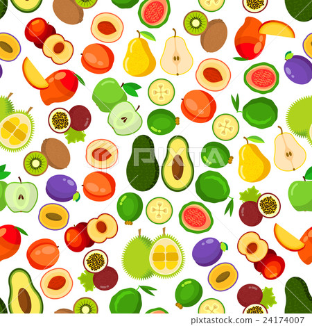 Whole and halved fruits seamless pattern - Stock Illustration [24174007 ...