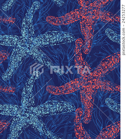 Sea star red and blue on kelp - Stock Illustration [24253277] - PIXTA