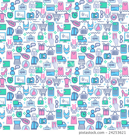 seamless vector background with colorful shopping - Stock Illustration ...