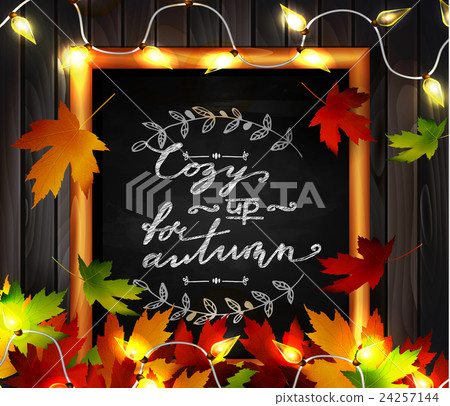 Chalkboard with autumn leaves - Stock Illustration [24257144] - PIXTA