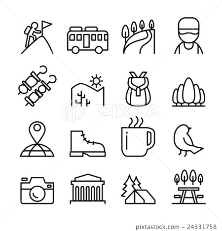 Adventure & Travel icon set in thin line style - Stock Illustration ...