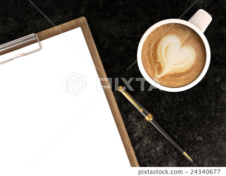 Cappuccino coffee with blank papers on clipboard - Stock Illustration ...